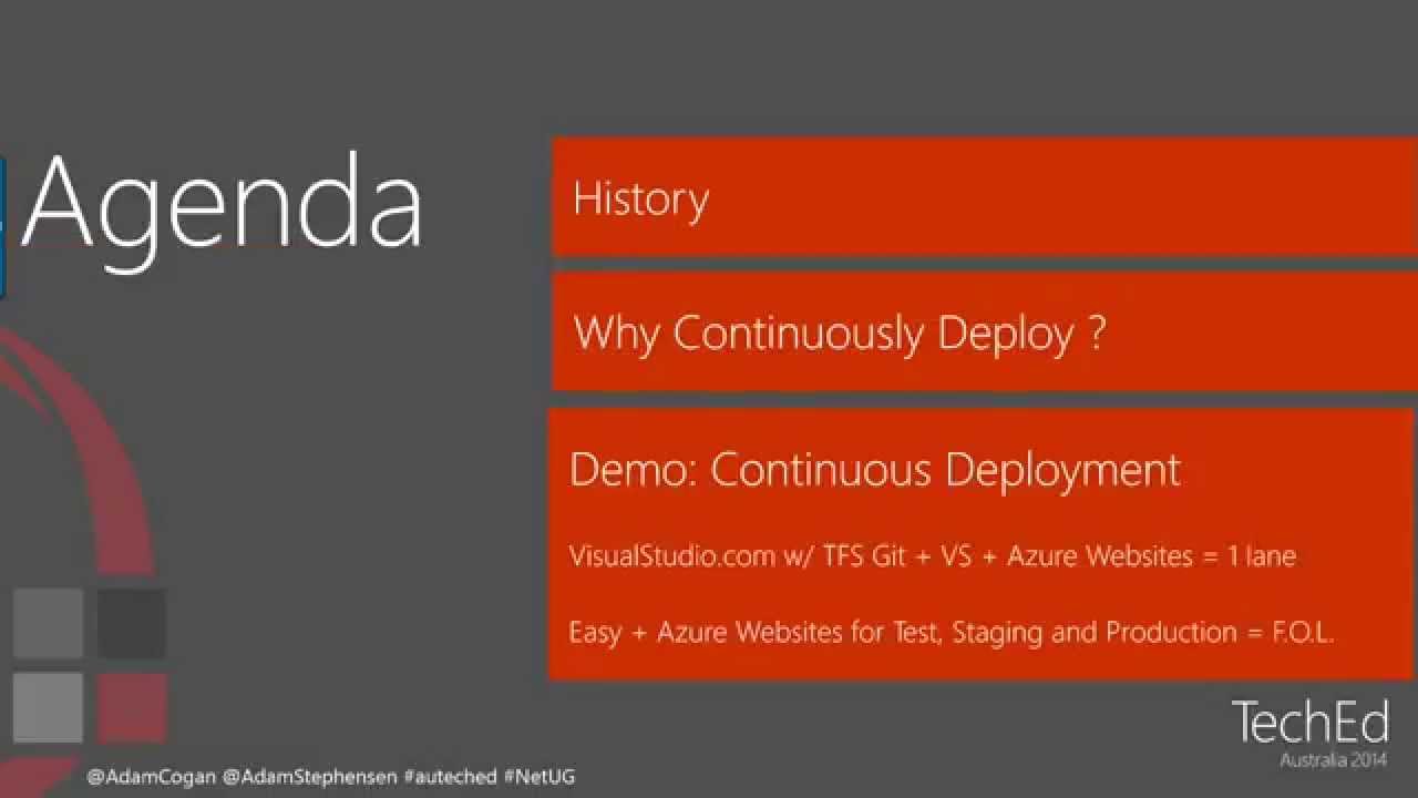 Easy Continuous Deployment Tfs Git The Freeway Of Love With Adam Cogan And Adam Stephensen
